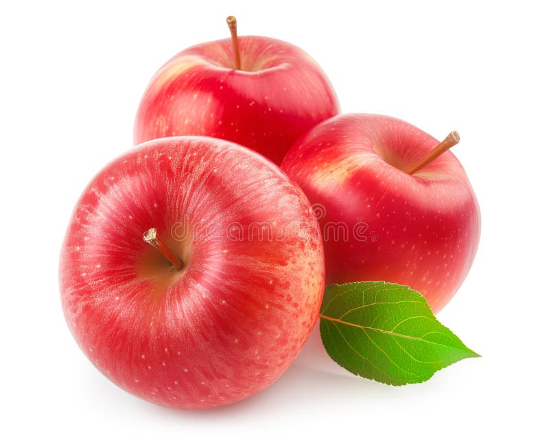 Three Whole Red Apples Isolated on White Background with a Leaf Stock ...