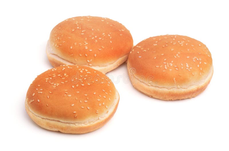Three Whole Sesame Burger Buns Stock Photo - Image of food, hamburger ...