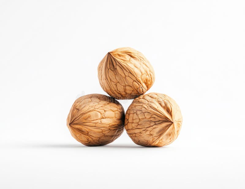 Three Whole Walnuts Stacked on White Background Stock Illustration ...