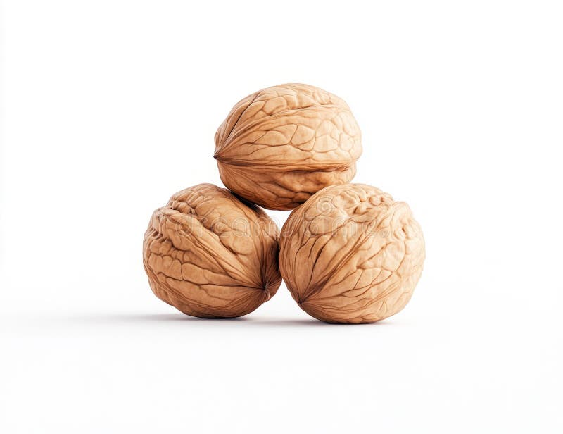 Three Whole Walnuts Stacked on White Background Stock Illustration ...