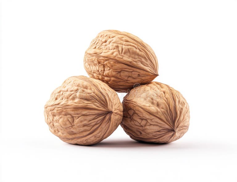 Three Whole Walnuts Stacked on White Background Stock Illustration ...