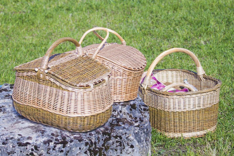 Three wicker baskets stock photo. Image of handmade, rough - 56805966