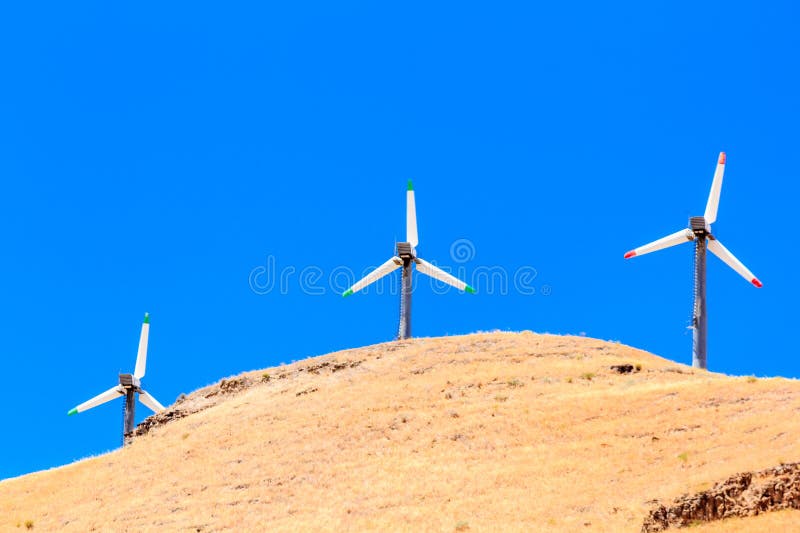 Three Wind Turbines are on a Hill Stock Image - Image of sustainability ...