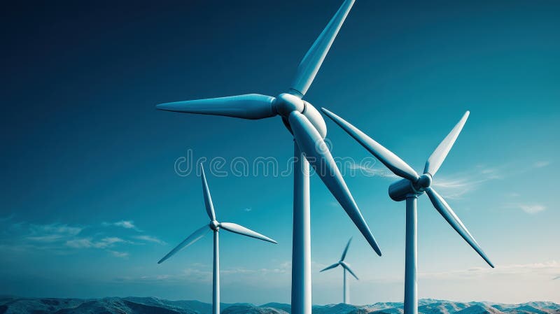 Three Wind Turbines are Standing Tall in the Sky, with the Wind Blowing ...