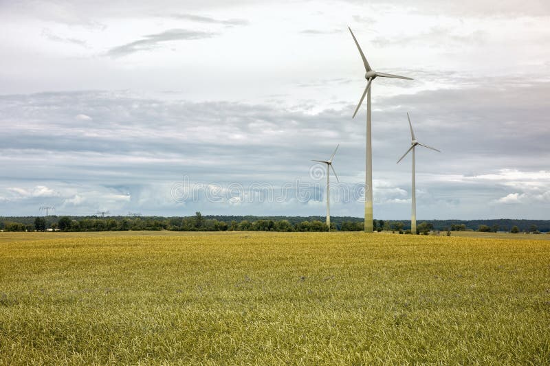 Three Wind Turbines in the Uckermark, East Germany Stock Photo - Image ...