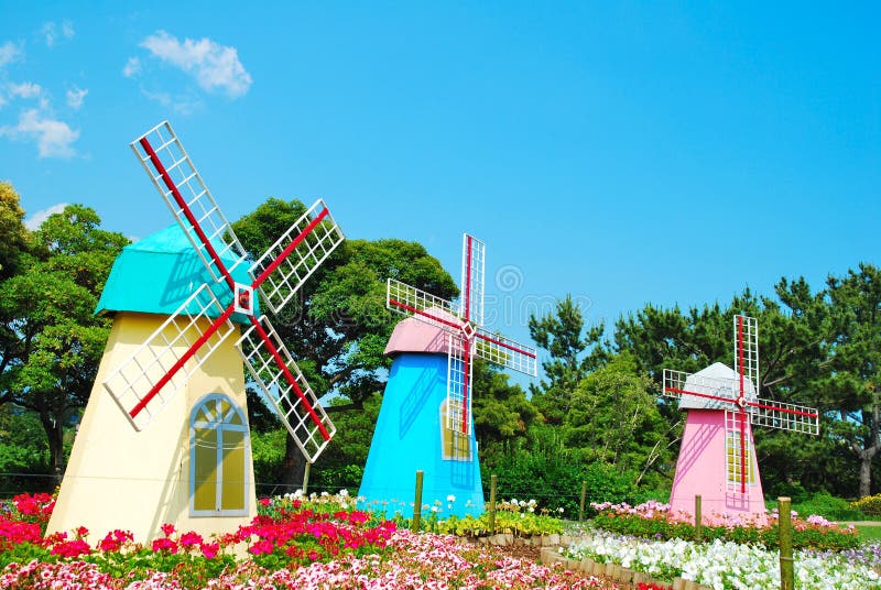 Three windmills stock image. Image of bloom, korea, small - 10104125