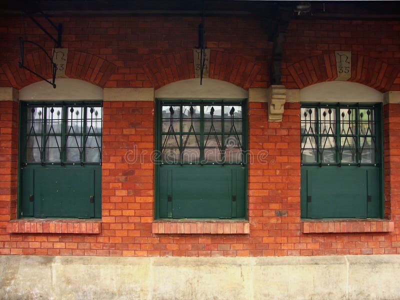 Three windows stock image. Image of building, wall, green - 92899
