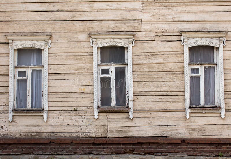 Three Windows Decorated with Carved Aprons Stock Image - Image of ...