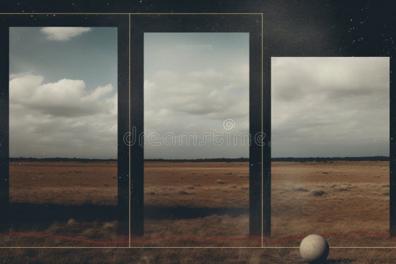 Three Windows in a Field with a Ball in the Middle Stock Illustration ...