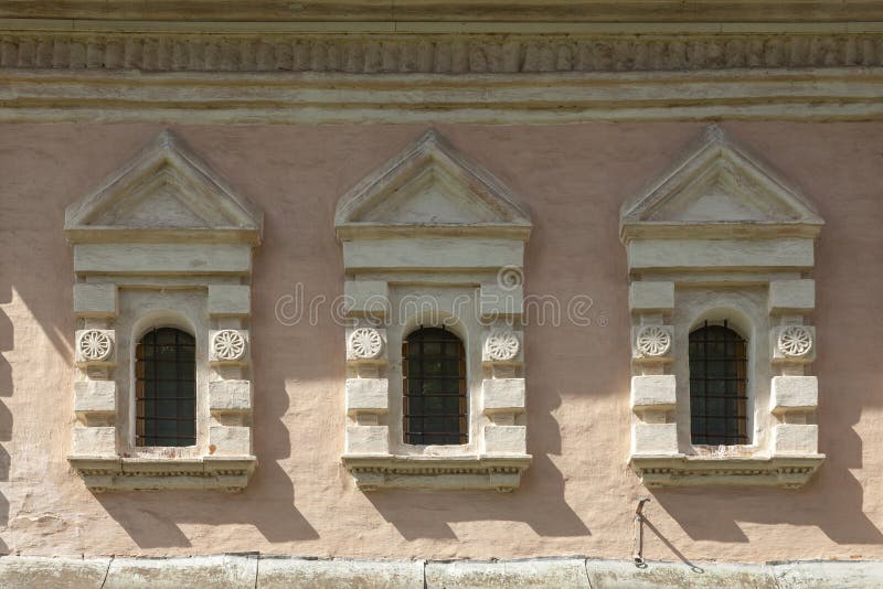 Three Windows of a Medieval Church Arranged in a Row Stock Photo ...