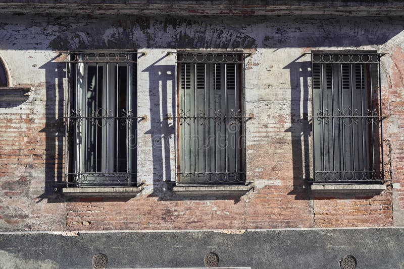 Three Windows in a Old Building Stock Image - Image of house, home ...