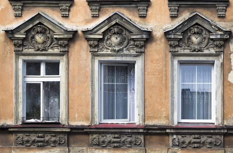Three Windows in an Old House Stock Image - Image of pattern ...