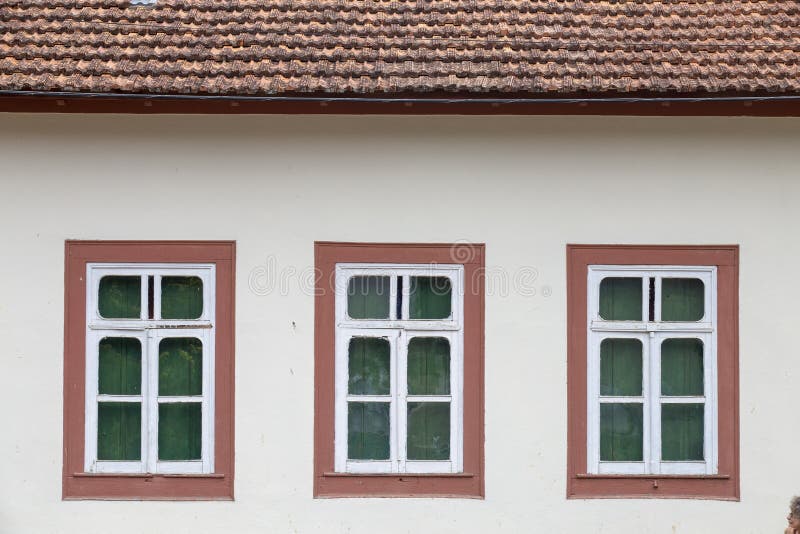 Three Windows with Pink Frame Stock Image - Image of access, decorating ...