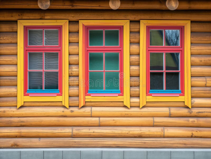 Three Windows with Red Frames and Blue Frames Stock Image - Image of ...