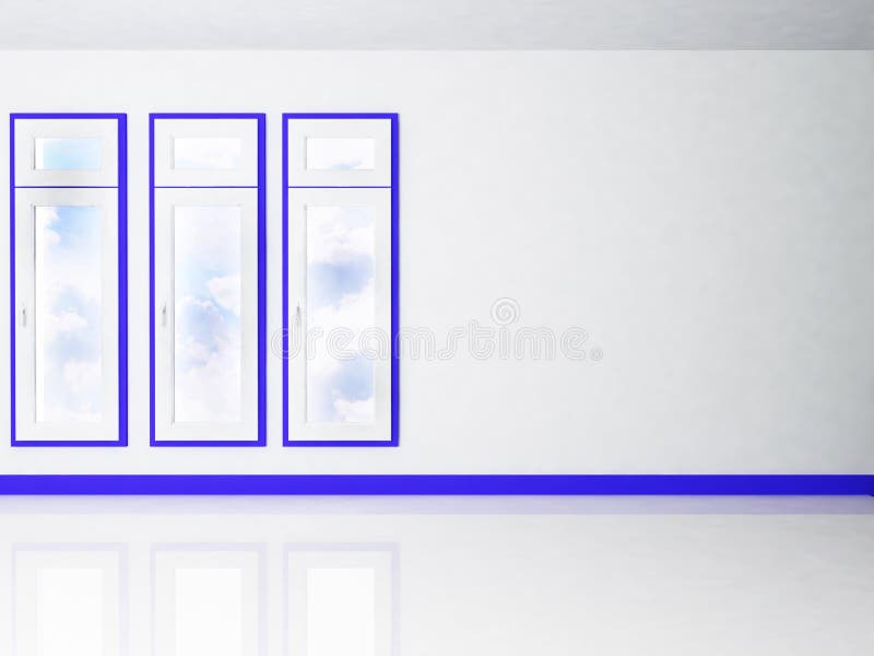 Three windows in the room stock illustration. Illustration of hall ...