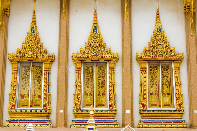 Three Windows of Temple As Pattern Stock Photo - Image of golden ...