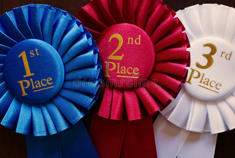 Three winners rosettes stock photo. Image of placement - 44535348