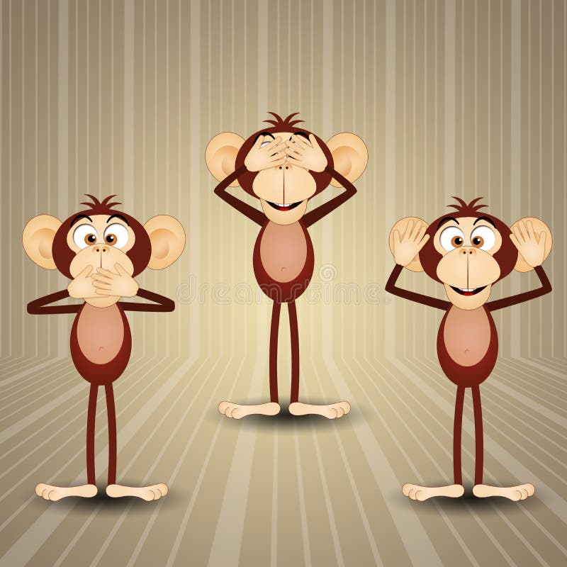 The three wise monkeys stock illustration. Illustration of male - 41785467