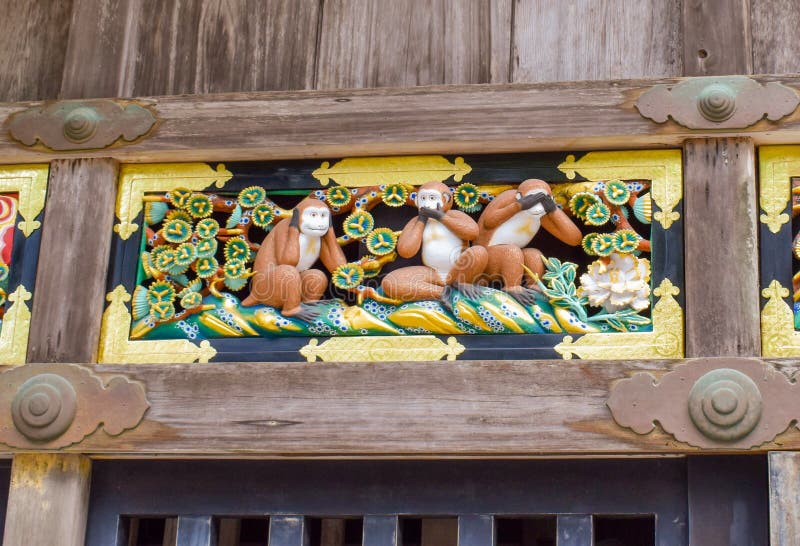 3 Monkeys in Nikko Toshougu Temple, Tochigi, Japan Stock Photo - Image ...