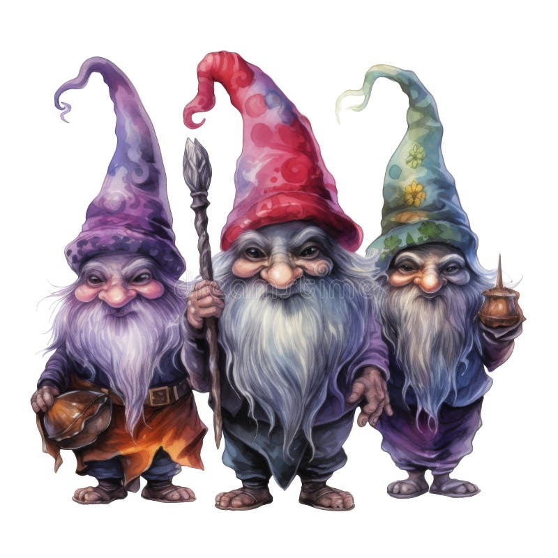 Three Wizards with Pointed Hats and Long Beards Stock Photo ...