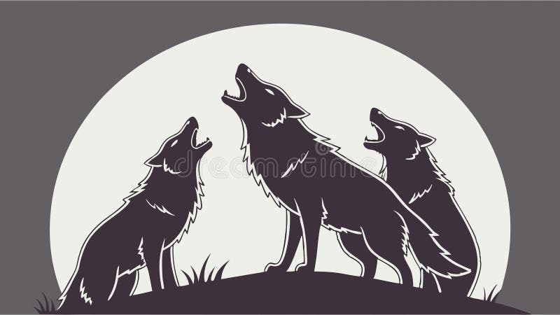 Three Wolves Howling at the Moon, Symbol of Pack Unity. Vector Design ...