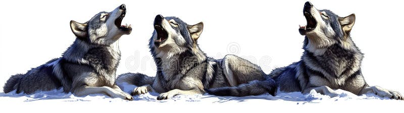 Three Wolves Howling in the Snow Stock Photo - Image of howled, furry ...