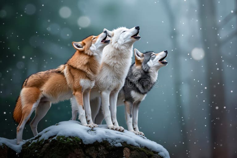 Three Wolves Howling in the Snow Stock Illustration - Illustration of ...