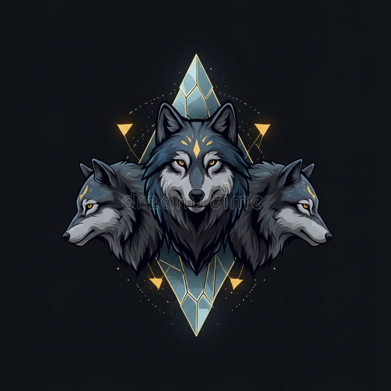 Three Wolves are Illustrated in a Symmetrical Design. the Central Wolf ...