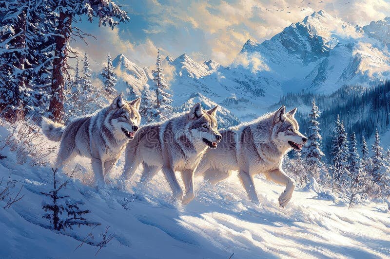 Wolves Snowy Mountains Stock Illustrations – 1,444 Wolves Snowy ...