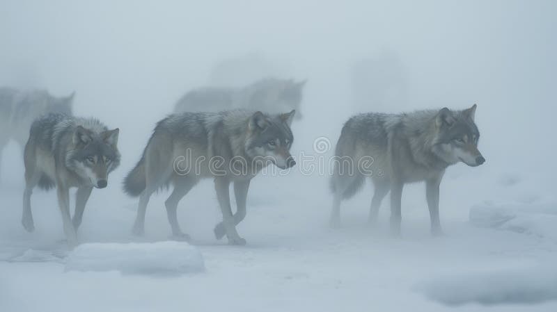 Three Wolves are Walking through the Snow, with One of Them Looking To ...