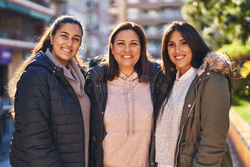 Three Woman Mother and Daughters Standing Together at Park Stock Photo ...