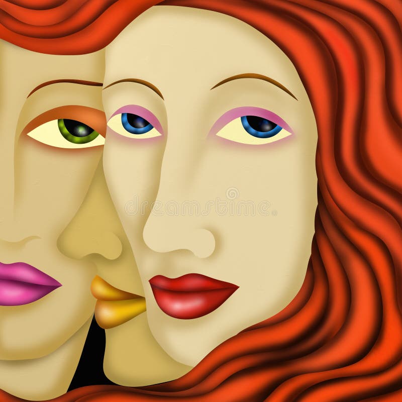 Two women s faces stock illustration. Illustration of eyes - 39354794