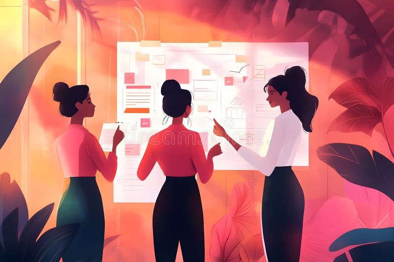 Businesswomen Planning Strategy on Whiteboard in Bright Office ...