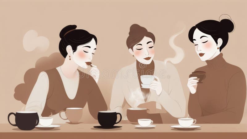 Three Women Enjoy a Cozy Afternoon Tea Stock Illustration ...