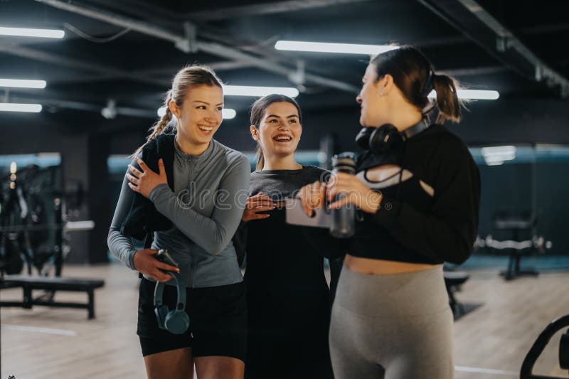 Three Women Enjoying a Conversation and Bonding after a Group Workout ...