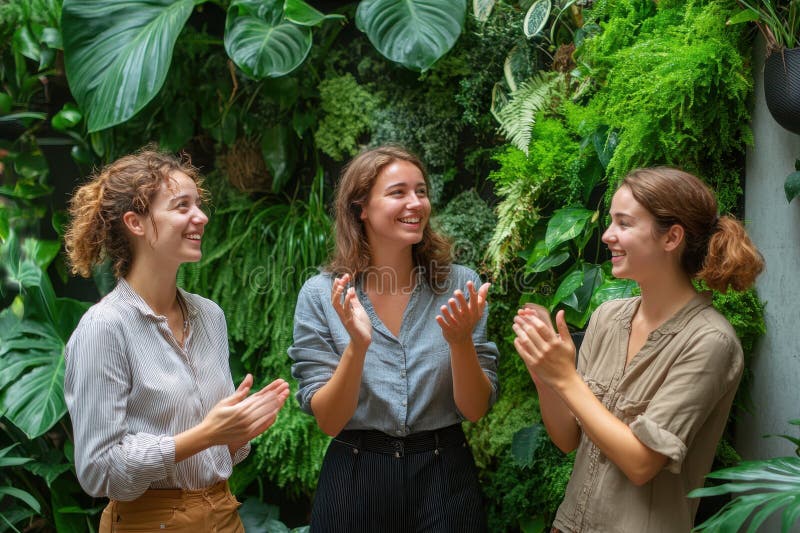 Three Women Having a Casual Conversation Smiling and Clapping Stock ...