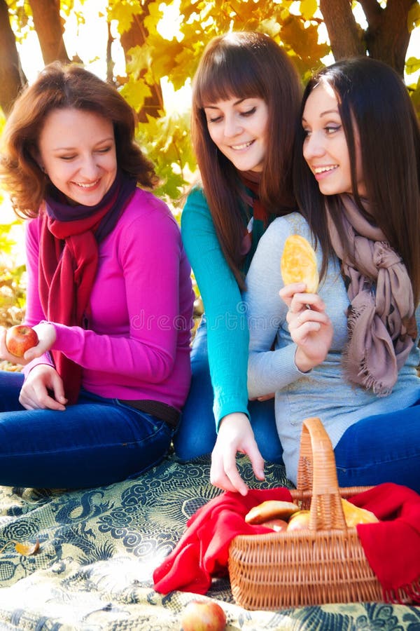 Three Women Having Fun Talking Stock Image - Image of caucasian, autumn ...