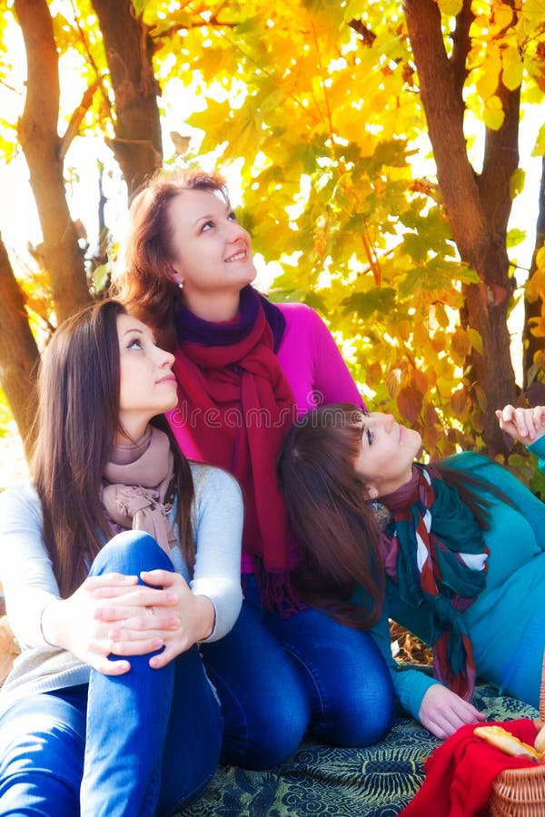 Three Women Having Fun Talking Stock Image - Image of autumn, food ...