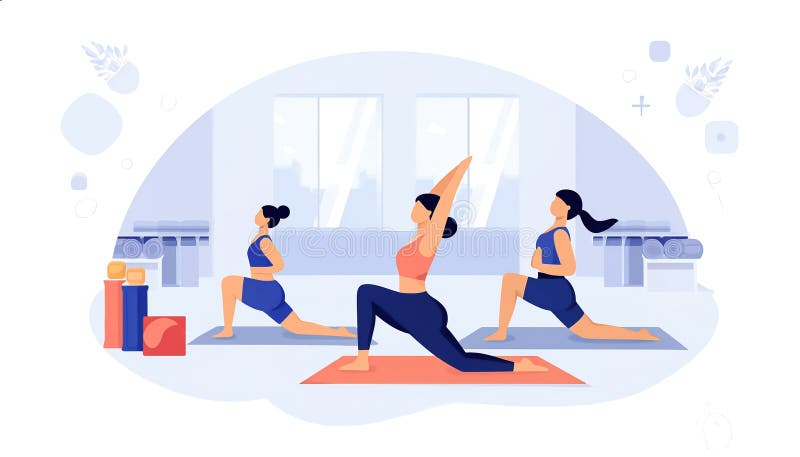 Dynamic Yoga Class in a Bright Studio Setting with Focused Participants ...