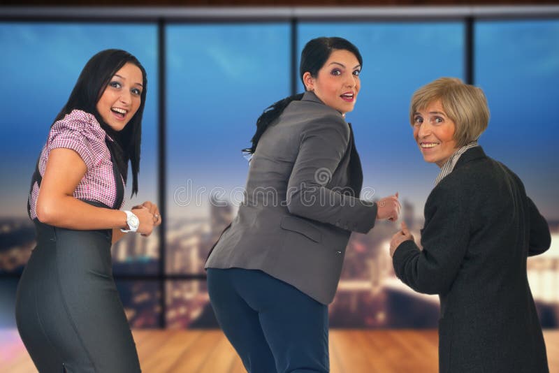 Three Women are Running in the Office Stock Image - Image of hustle ...