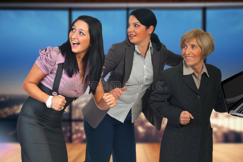 Three Women are Running in the Office Stock Photo - Image of career ...