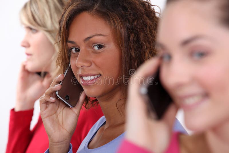 Three Women Using Mobile Telephones Stock Image - Image of connection ...
