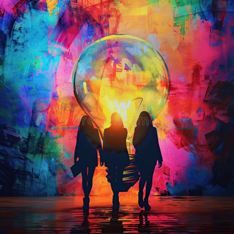 Three Women Walking Towards a Giant Lightbulb, Symbolizing Innovation ...