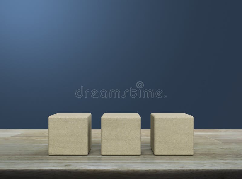 Three Wood Block Cubes on Wooden Table Stock Photo - Image of dice ...