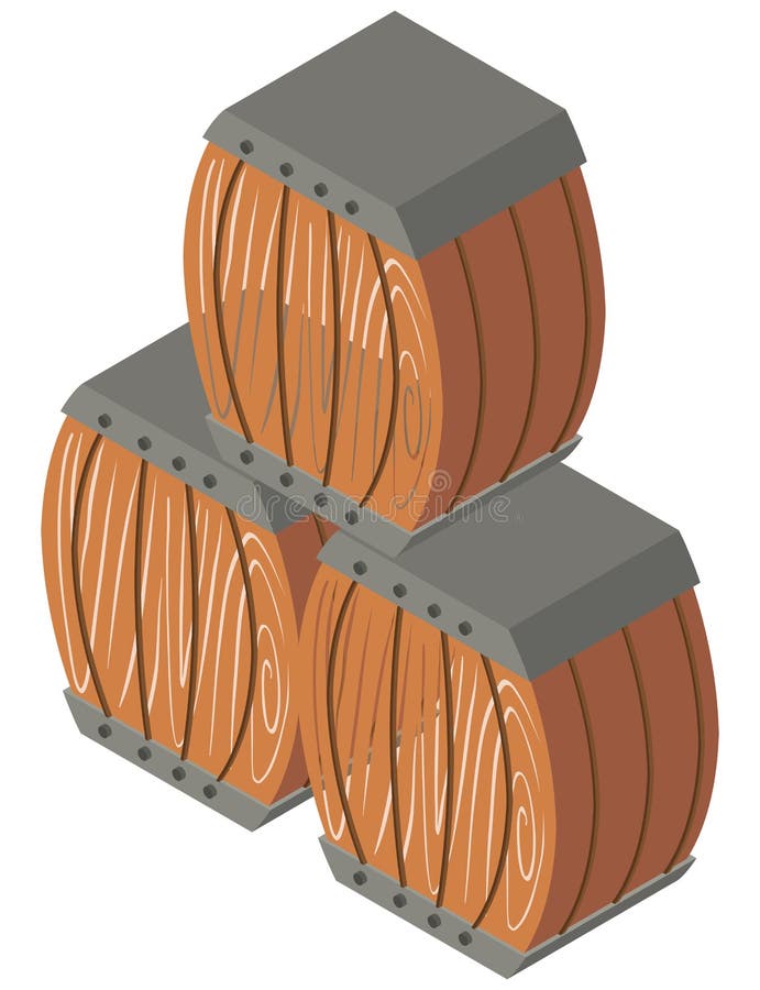 Three Wooden Barrels in 3D Design Stock Vector - Illustration of ...