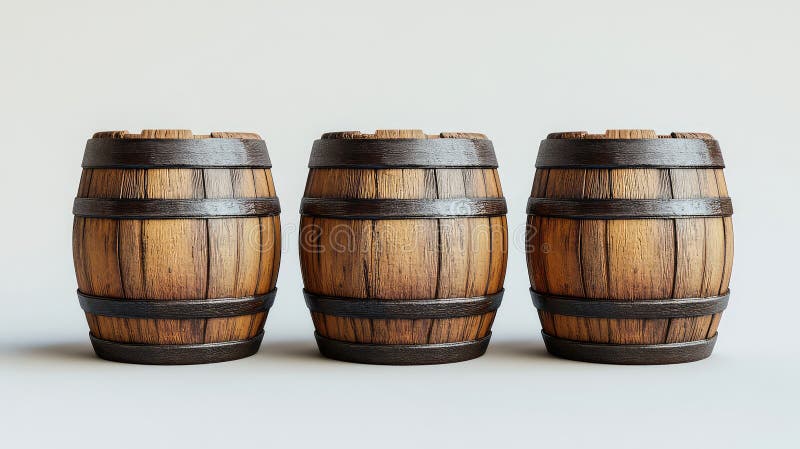 Three Wooden Barrels Isolated on Empty Background: High-Quality ...