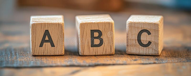 Three Wooden Blocks with the Letters "a," "B," and "C" Printed in Black ...