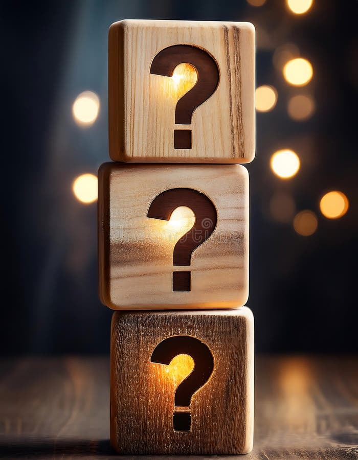 Three Wooden Blocks Stacked Vertically, Each Displaying a Question Mark ...