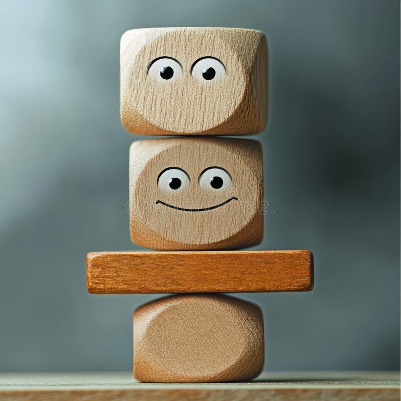 Wooden Stacking Blocks with Smiling Faces on a Neutral Background Stock ...