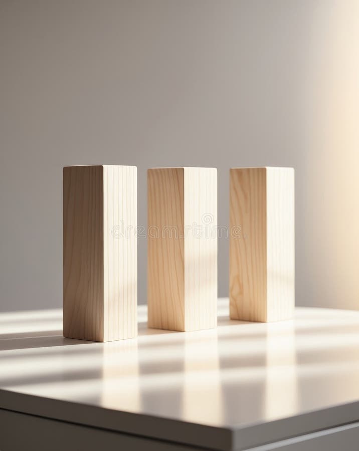 Three Wooden Blocks are Standing in a Row on a Table Stock Photo ...